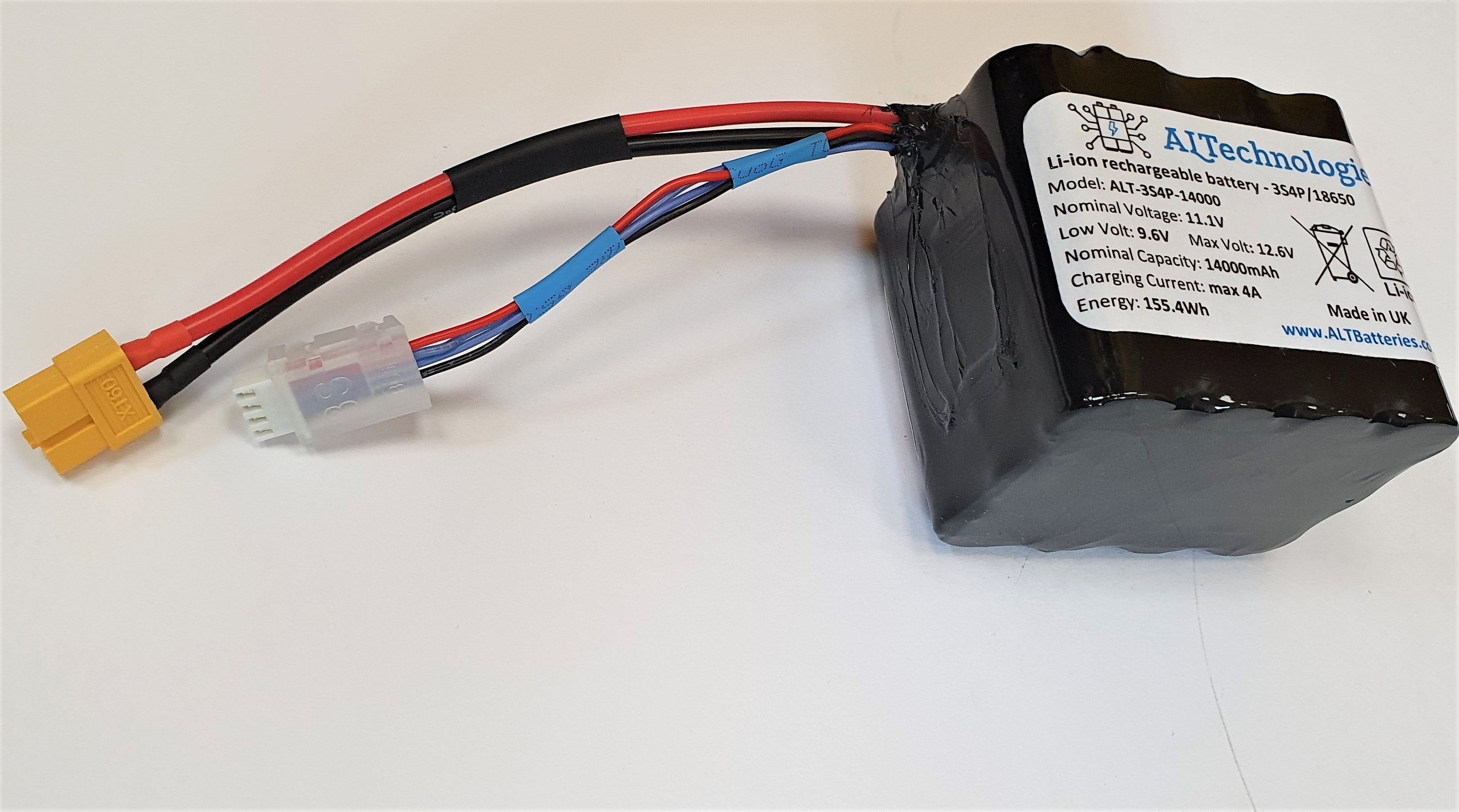 11.1V 3S Li-ion battery pack (12.6V) 3S4P - balance leads - bait boat ...