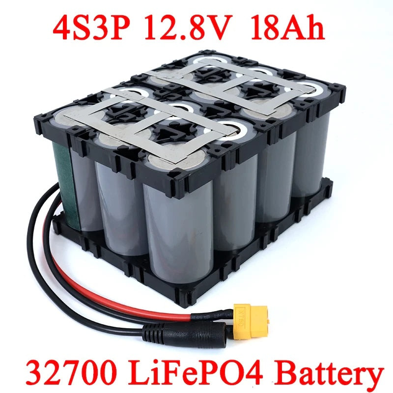 12.8V 18Ah LiFePo4 Battery Pack 4S3P with 4S 40A Balanced BMS for DIY,